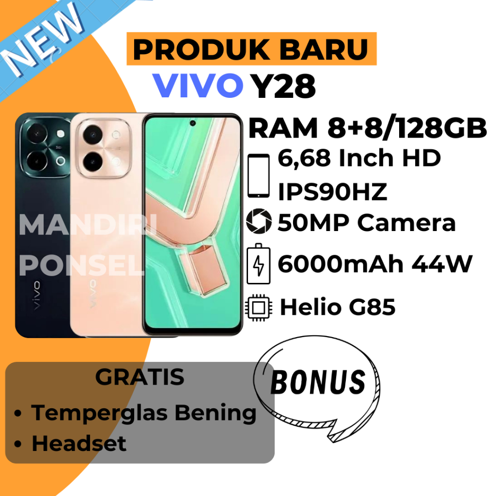 Jual VIVO Y28 RAM 16GB (8+8 EXTEND/128GB) GRATIS TEMPERGLAS dan HEADSET | Shopee Indonesia