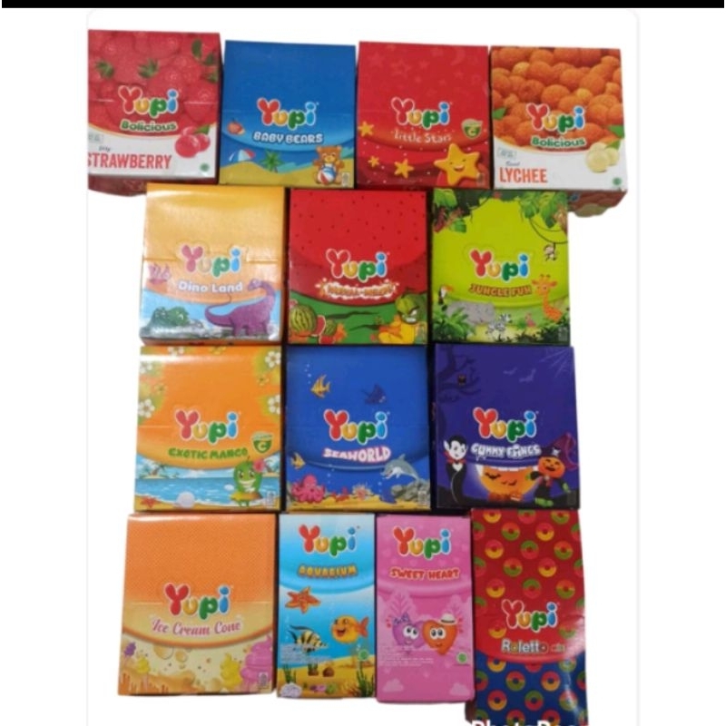 Jual permen yupi box isi 24pcs x5gr dino land gummy cookies milly moos ...
