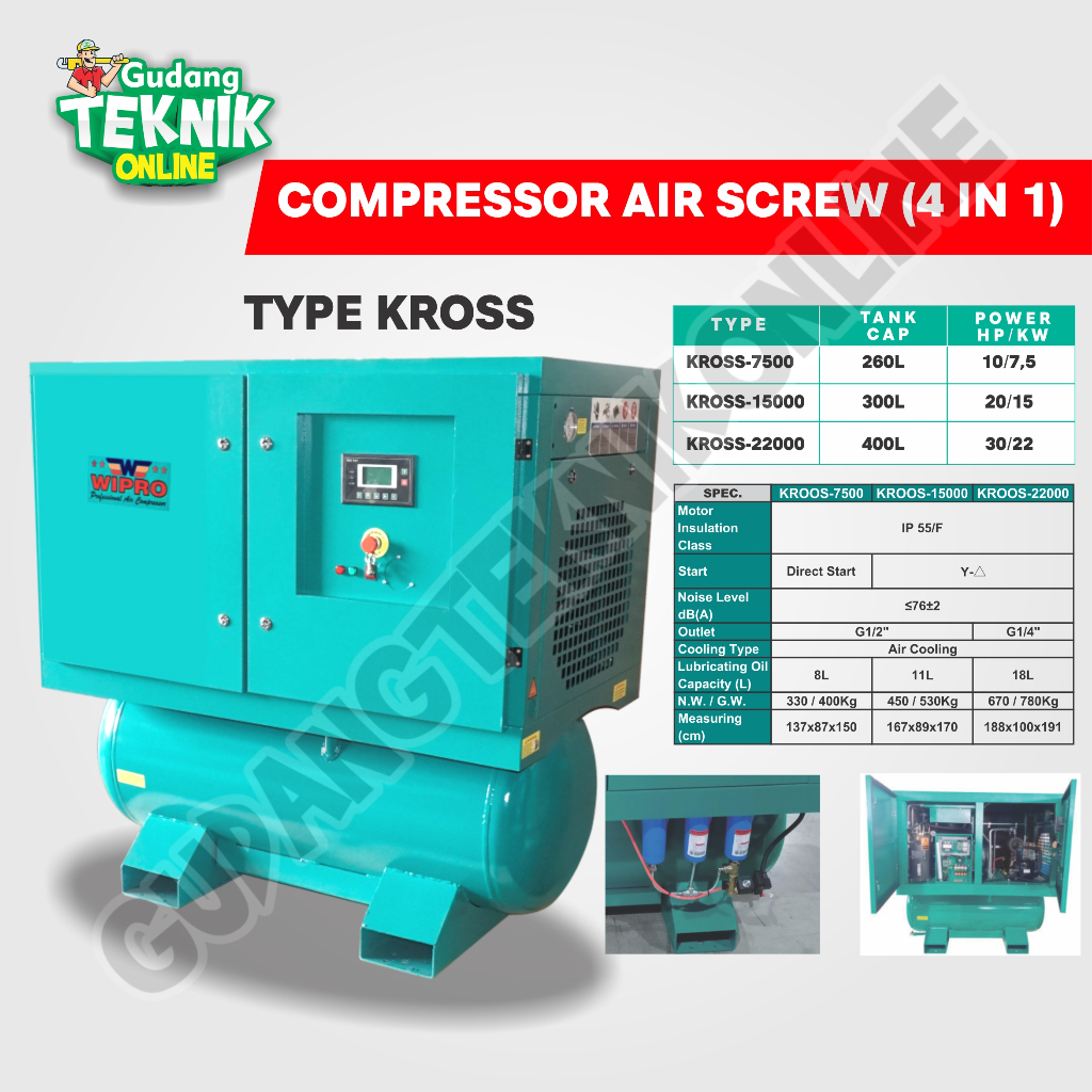 Jual Kompresor Angin 10HP 20HP 30HP WIPRO TYPE KROSS / Compressor Air ...