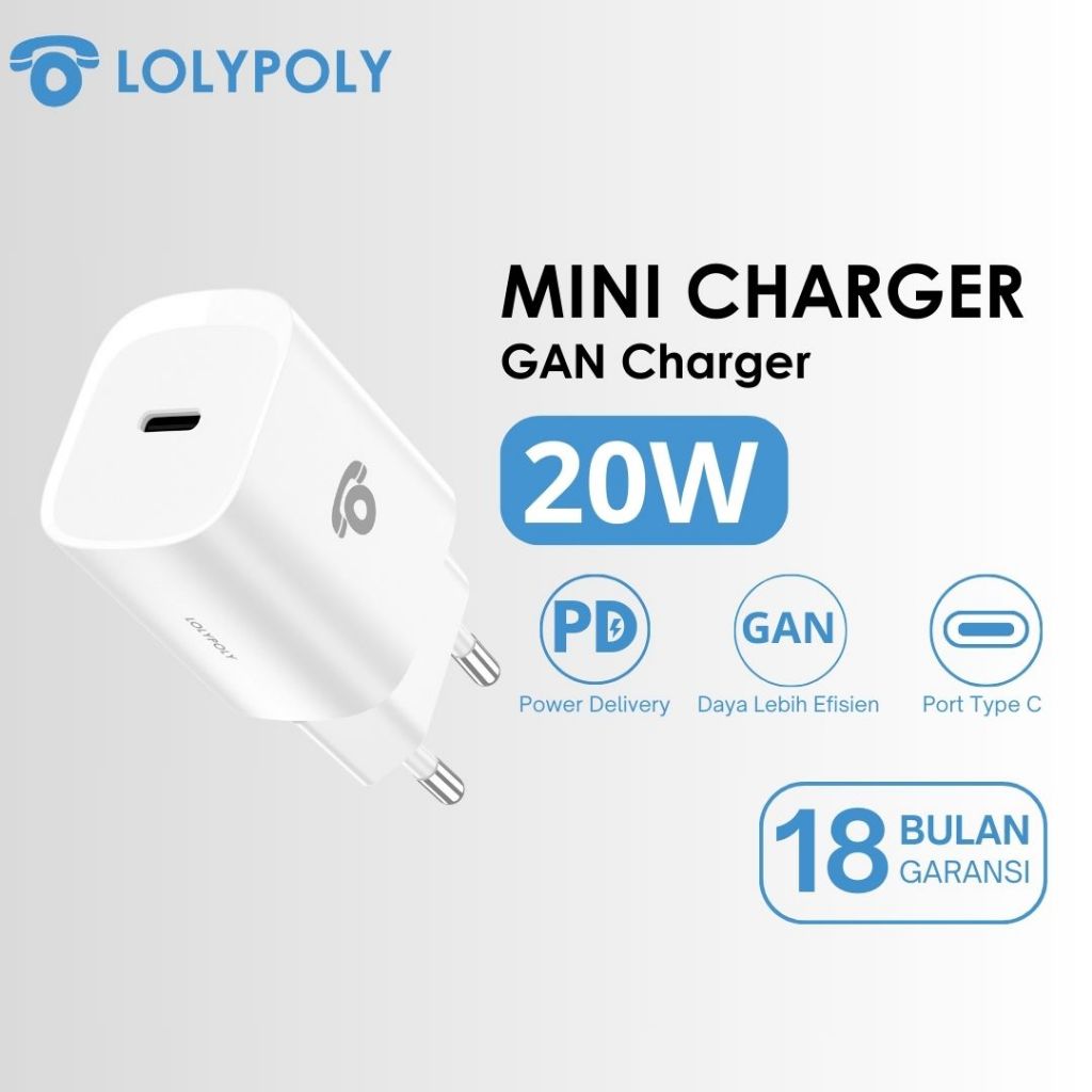 Jual LOLYPOLY Mini Charger 20W PD 1 Port Type C GAN Chipset Fast ...