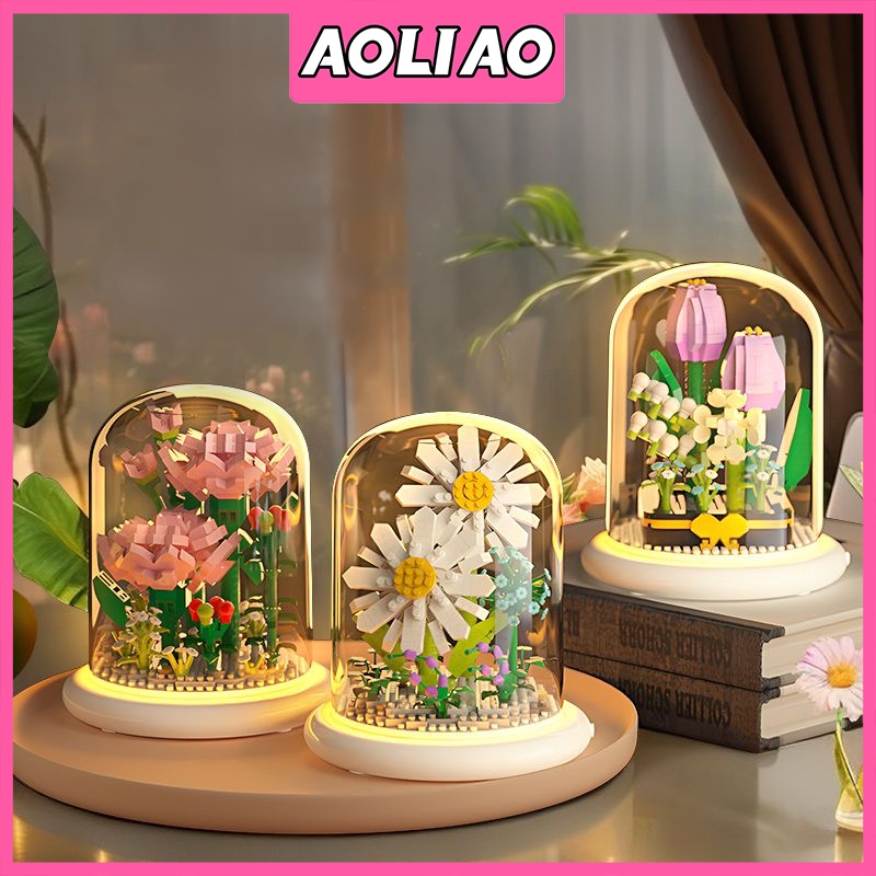 Jual AOLIAO DIY Brick Lampu Bunga Nano Block Bunga Mawar Brick ...