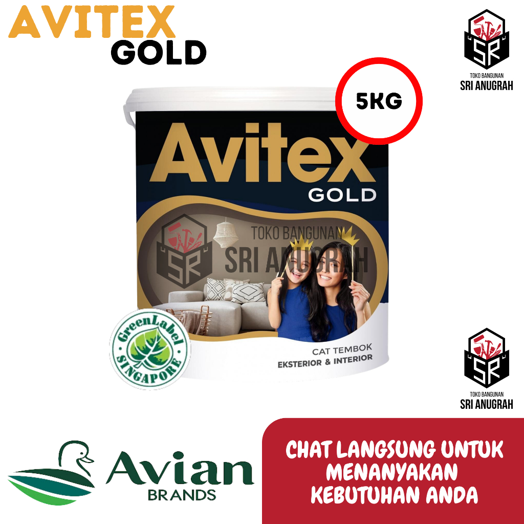 Jual Cat Tembok Dinding AVIAN AVITEX GOLD Interior Exterior 5KG ...