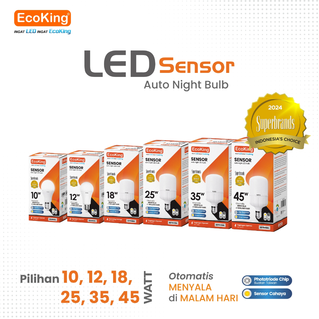 Jual EcoKing Lampu Bohlam Led Rumah Sensor Cahaya Otomatis LightBulb 10W 12W 18W 25W 35W 45W ...