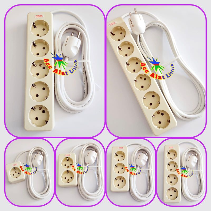Jual Stop Kontak Uticon 1 2 3 4 5 6 Lubang Terminal Kuningan / Colokan Listrik + Kabel 2 Meter s ...