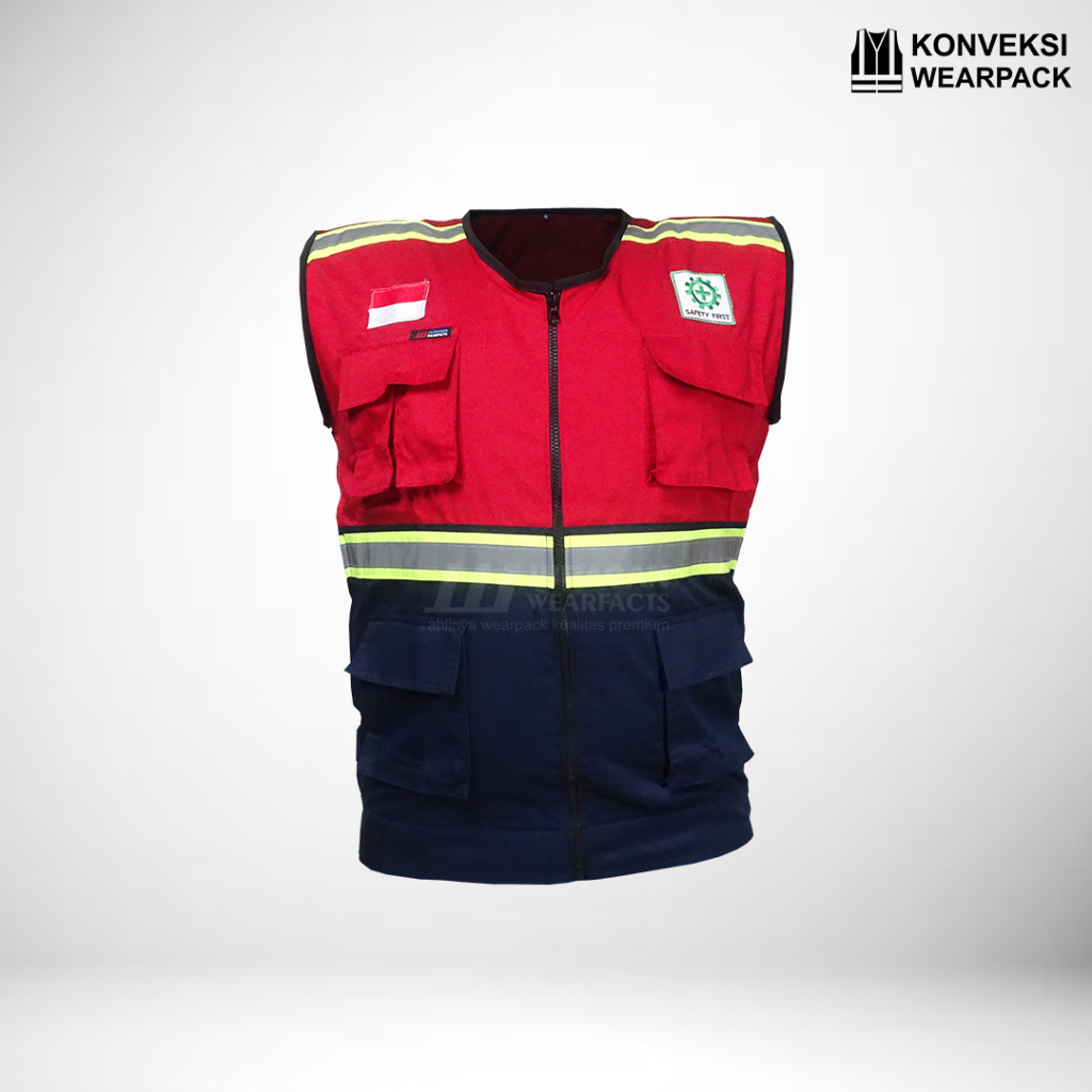 Jual Rompi K3 Jumbo Warna Merah Kombinasi Biru Navy | Shopee Indonesia