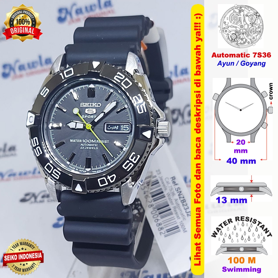 Jual Seiko 5 Sports SNZB23J2 Black Dial Rubber - Jam Tangan Pria SNZB23 ...