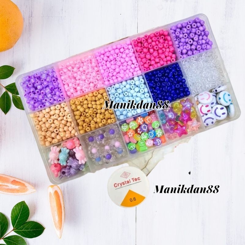 Jual Manikdan88 Set Manik manik box lengkap 15 sekat / manik manik DIY ...