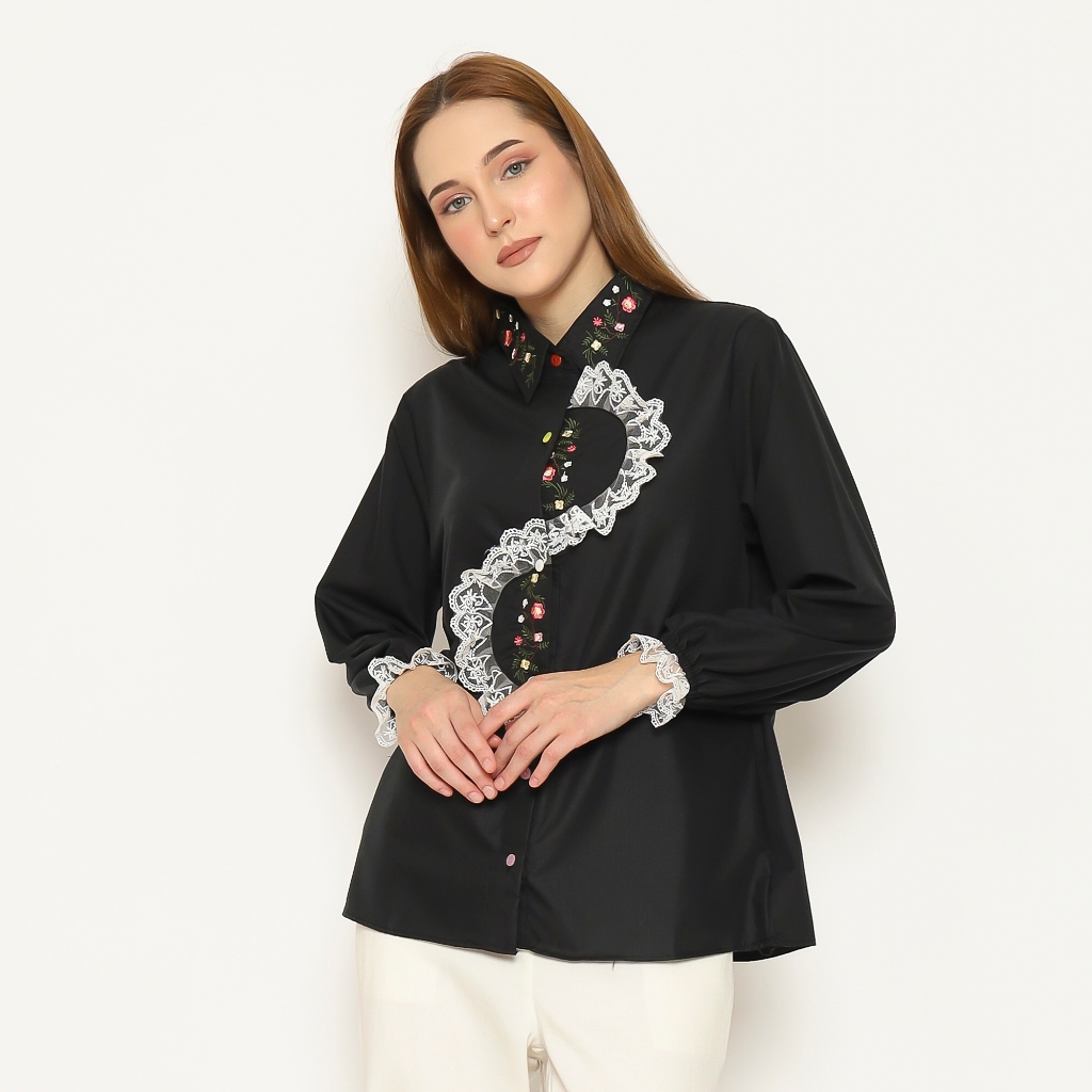 Jual Sherly Embroidered Ribbon Blouse 005 | Wilexa Official | Kemeja ...