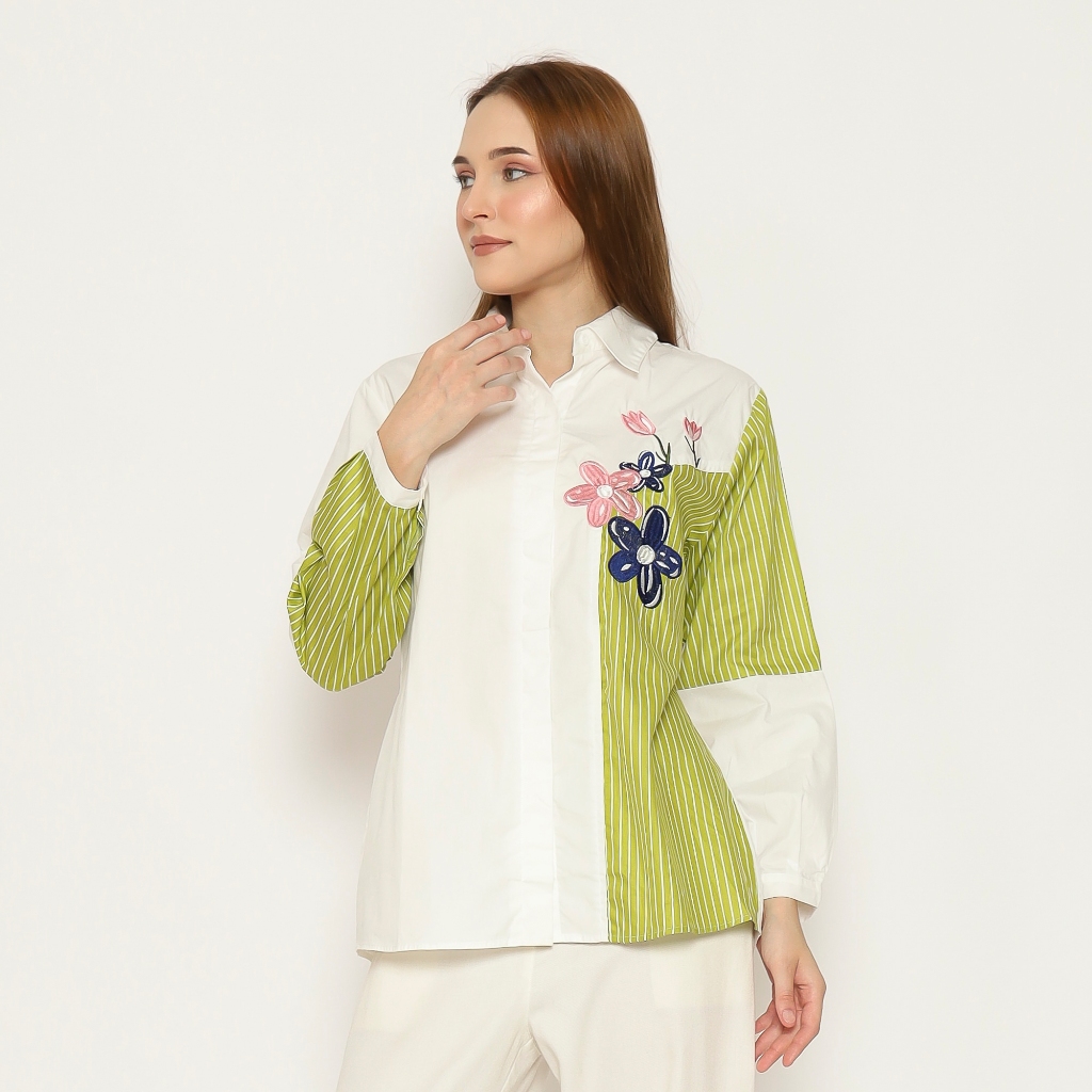 Jual Poppy Embroidered Stripe Blouse 002 | Wilexa Official | Kemeja ...
