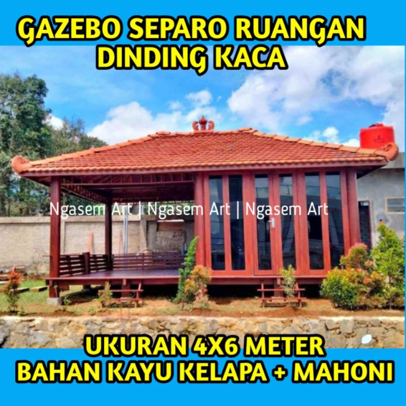 Jual GAZEBO 4X6 SEPARO RUANG KACA KAYU KELAPA | GASEBO KAYU MAHONI ...