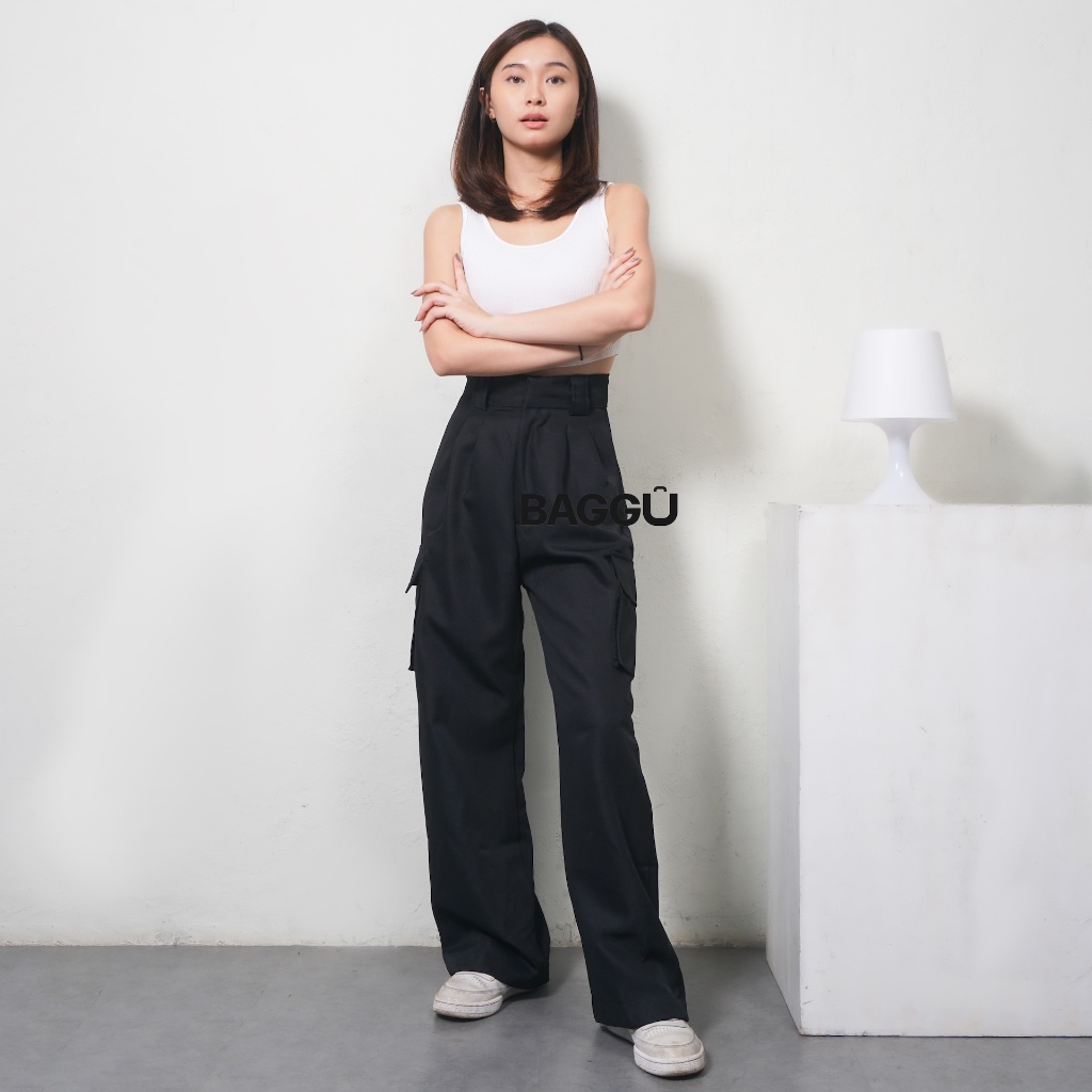 Jual BAGGU Lisa Cargo Loose Pants - BLACK - Celana Cargo [ Celana ...