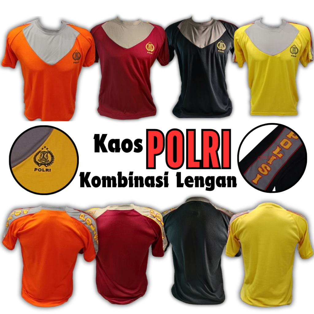 Jual Kaos POLISI POLRI Kombinasi Variasi Hitam Merah Orange Kuning ...