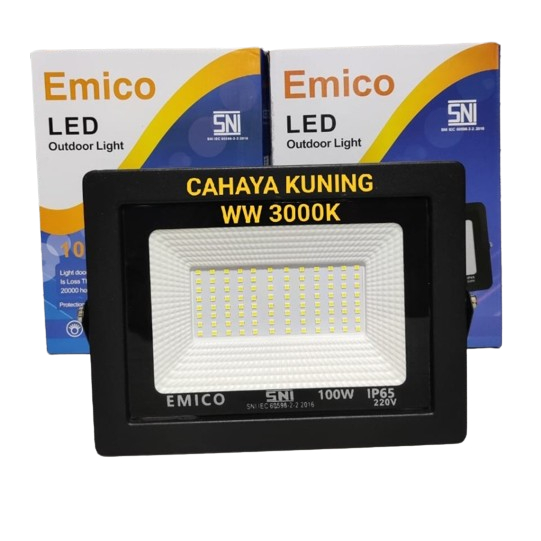 Jual EMICO LAMPU SOROT LED KUNING 100 WATT LED FLOOD LIGHT LED TEMBAK OUTDOOR | Shopee Indonesia