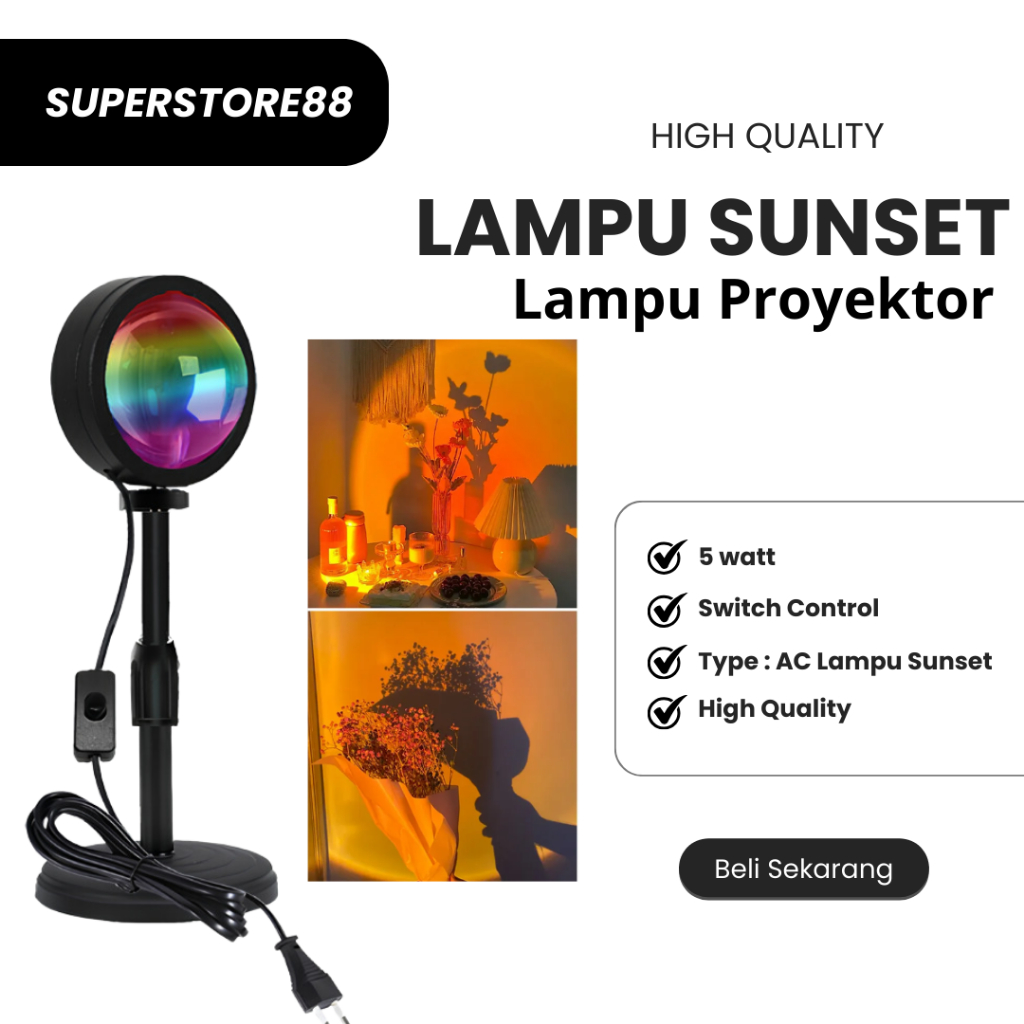 Jual Lampu Sunset 16 warna Lampu Rainbow Sunset Lamp LED 16 Warna Lampu ...