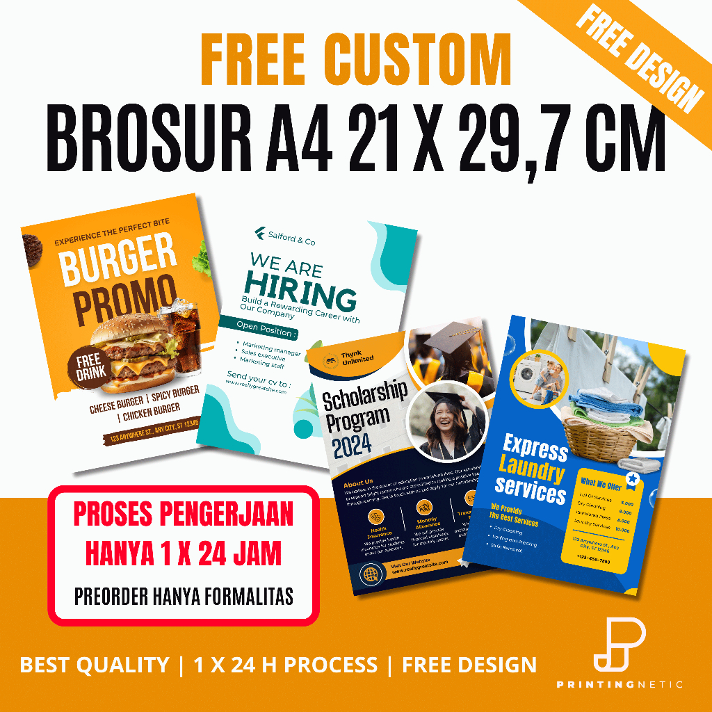 Jual (FREE DESIGN) Custom Brosur A4 Full Colour Ukuran 21 x 29.7 cm ...