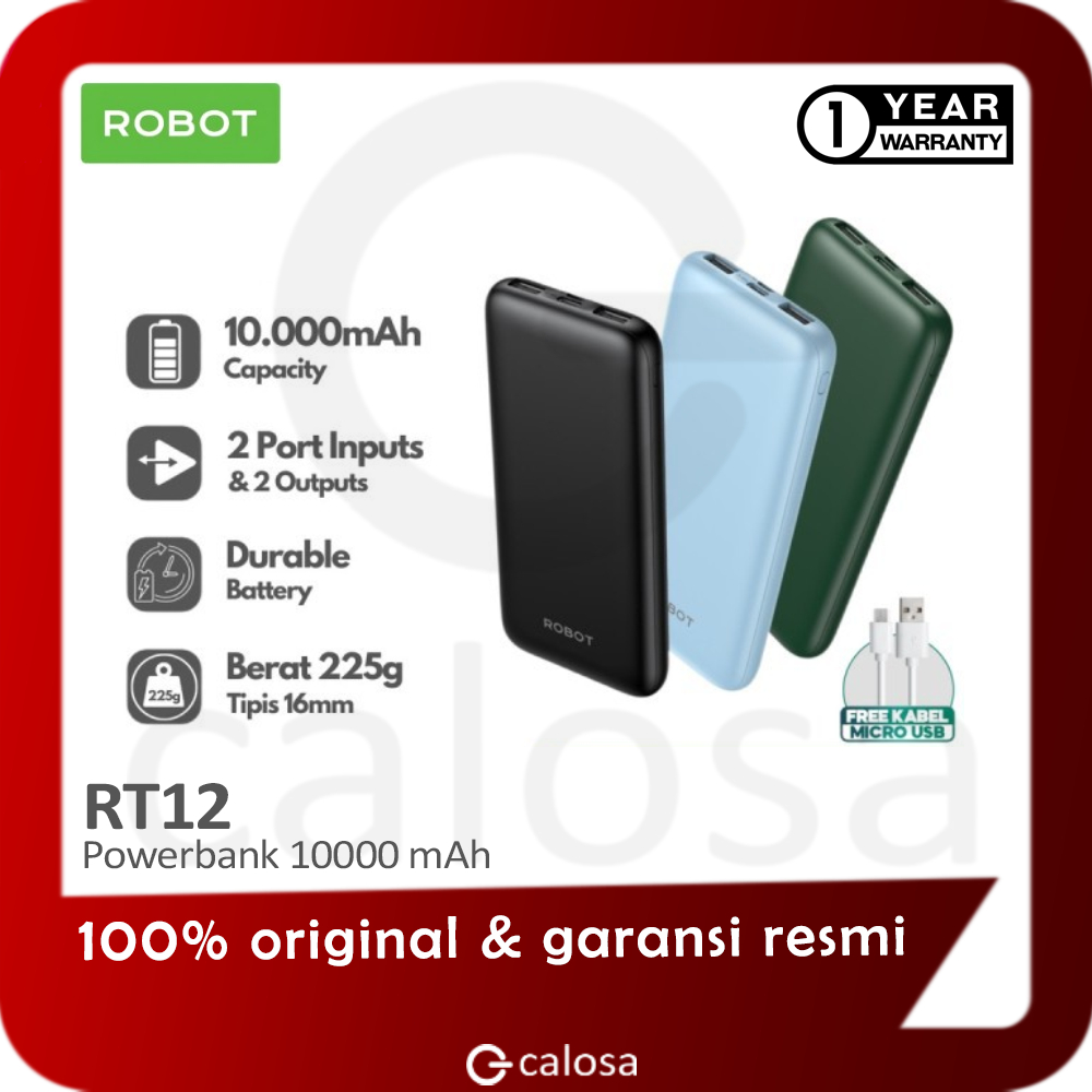 Jual Robot RT12 Powerbank Power Bank 10000 mAh Type C Micro USB Slim ...