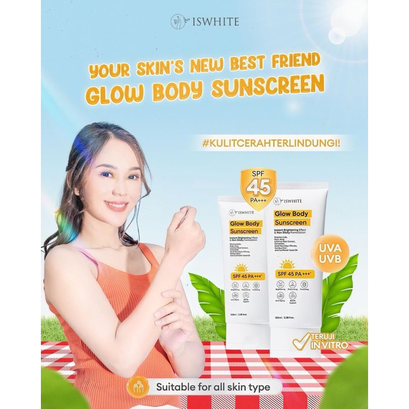 Jual [NEW LAUNCHING] ISWHITE Glow Body Sunscreen SPF 45 PA +++ | Hybrid ...