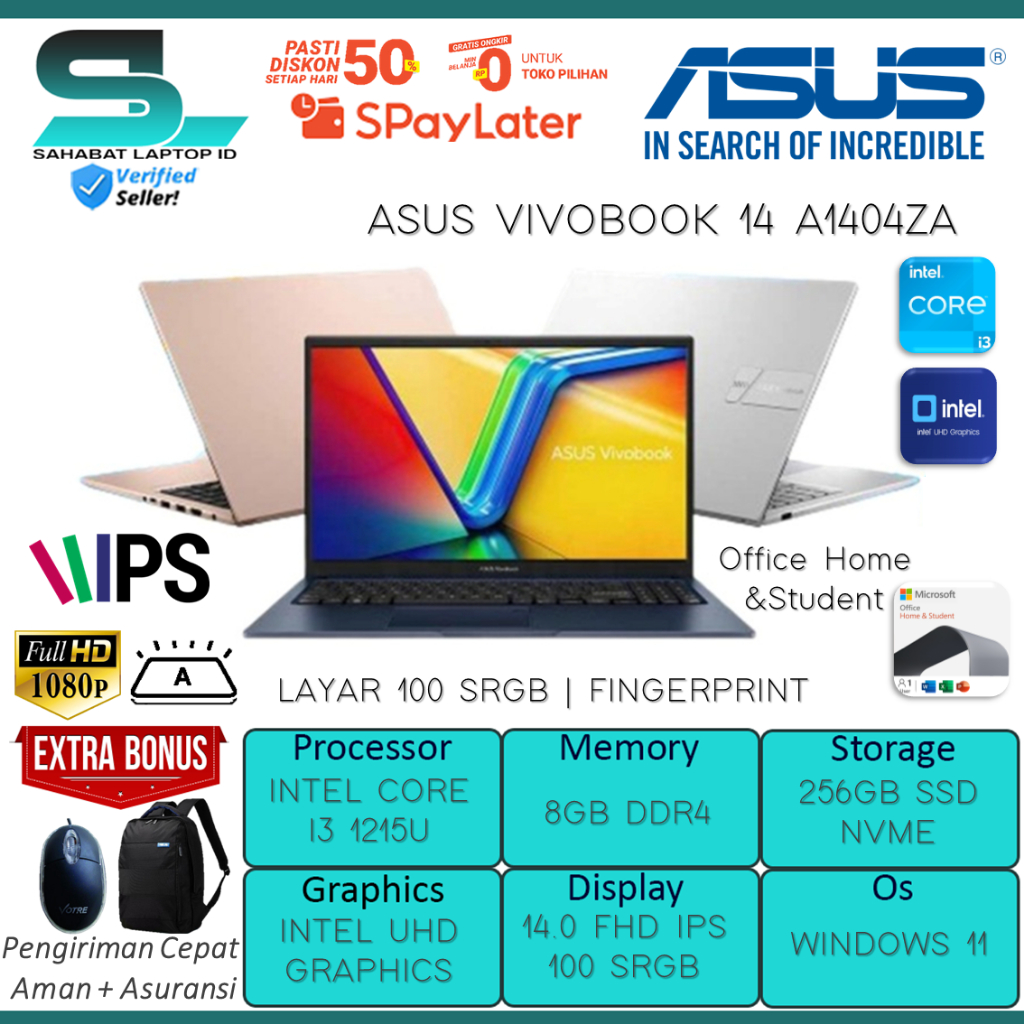 Jual Asus Vivobook 14 a1404za Intel i3 1215u 8gb 256gb Fhd 100 Srgb ...