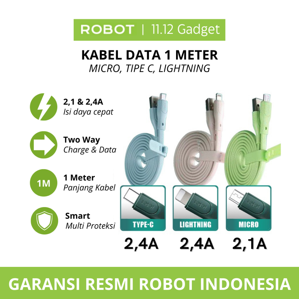 Jual ROBOT KABEL DATA RGM/RGC/RGL MICRO USB TYPE-C LIGHTNING TIPE ...