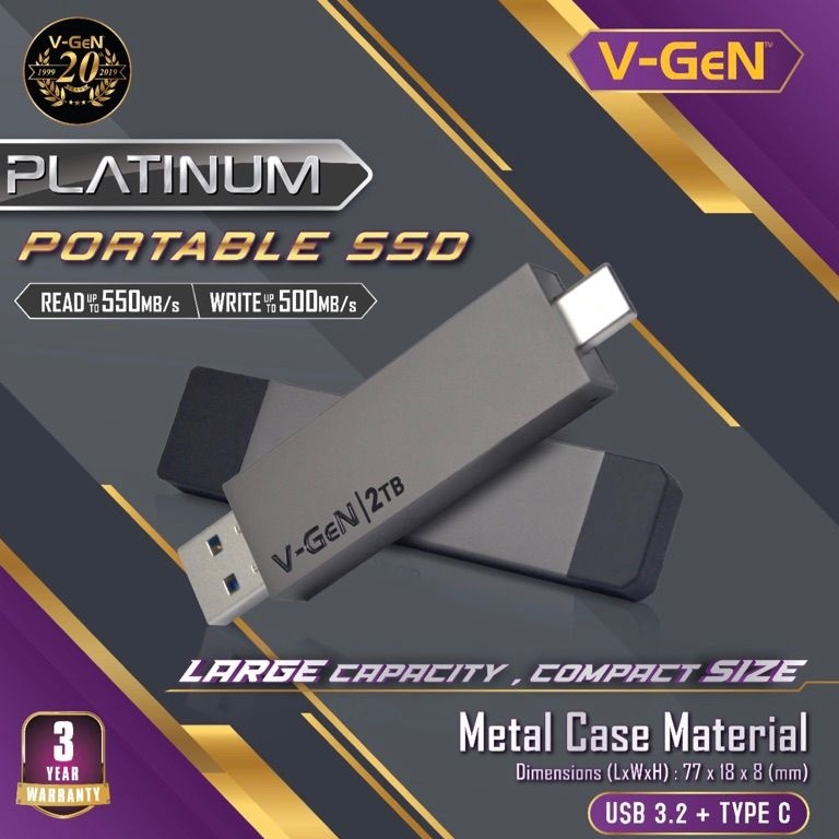 Jual Harga Bersahabat Portable SSD VGen Platinum USB 32 TYPE C 128GB ...