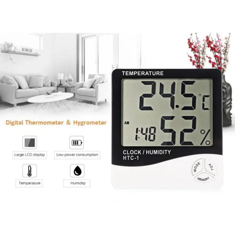 Jual HTC 1 - Termometer Hygrometer & Clock - Temperatur Humidity Meter ...