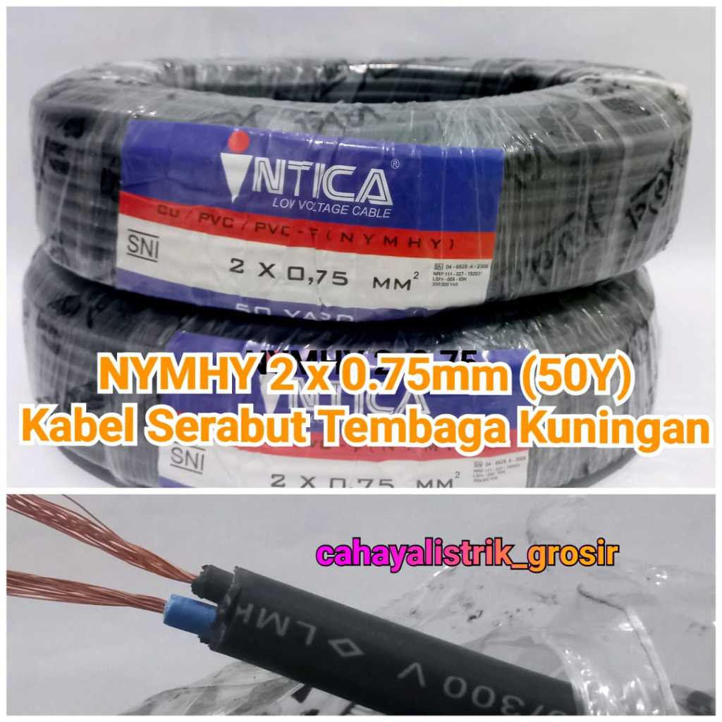 Jual INTICA Kabel Listrik Kabel Serabut NYMHY 2X0,75 (50yard) INTICA SNI/ Kabel Murah/ Kabel ...