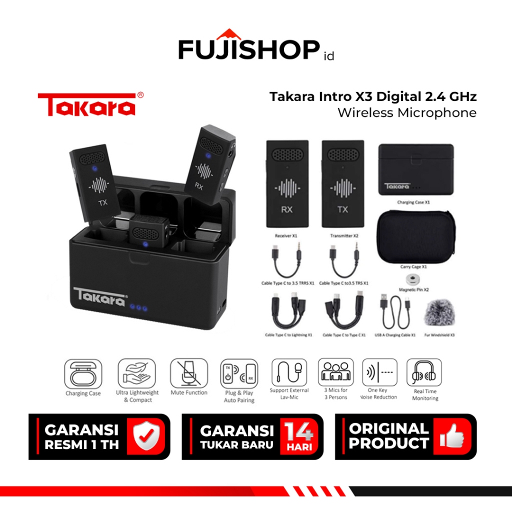 Jual Takara INTRO X3 Digital Wireless Mic Microphone with Charging Case ...