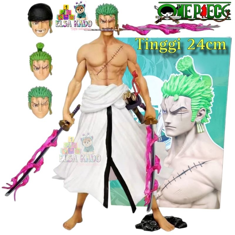 Jual Action Figure Roronoa Zoro Ghost Back White + 4 Head Gk One Piece ...