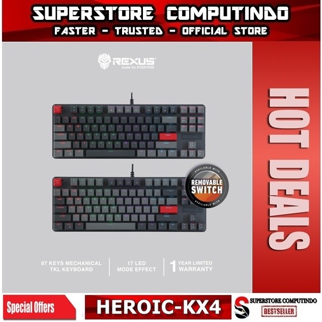 Jual Rexus Keyboard Heroic KX4 RGB Mechanical Gaming Keyboard 87 Key ...