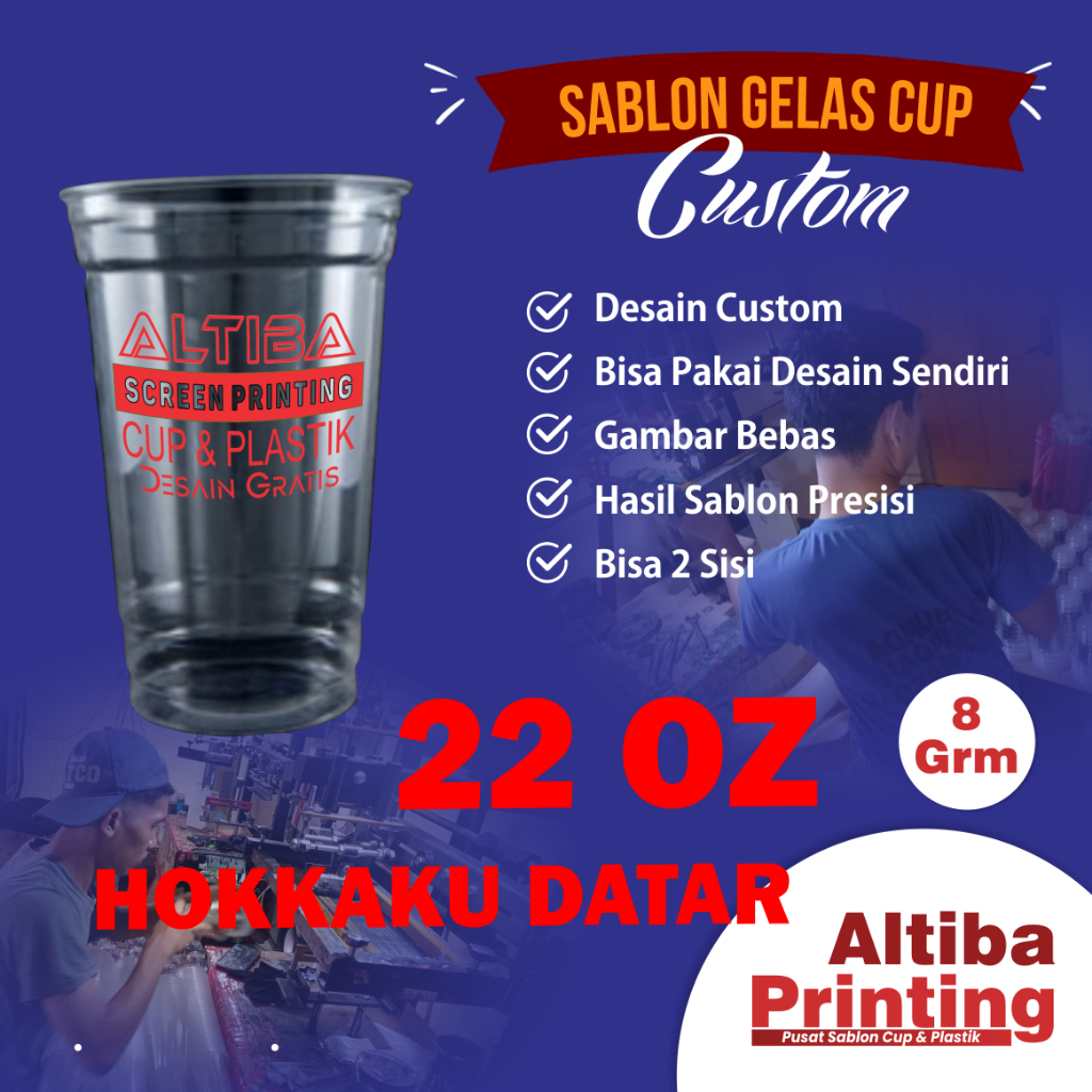 Jual Sablon Cup 22 OZ Datar Merk Hokkaku tebal 8 gram, custom cup 22 oz ...