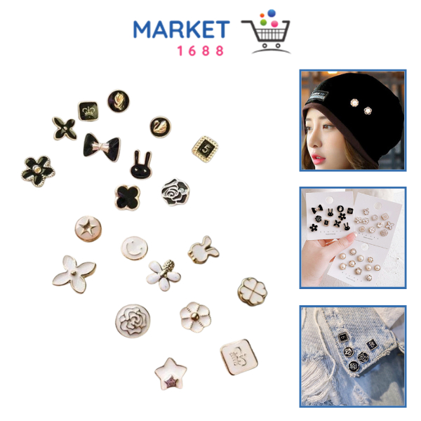 Jual Market1688 Set Bros Pin 10 In 1 Motif Bunga Bintang Kelinci Aneka ...