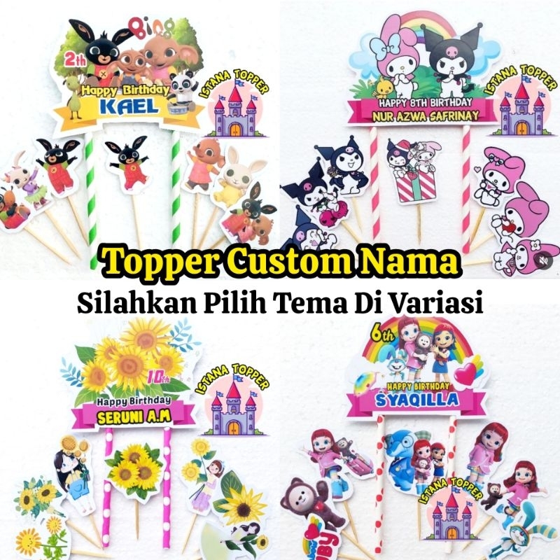 Jual Topper CUSTOM NAMA Tema Raibow Ruby, Flaminggo, Bing Bunny, Flower ...