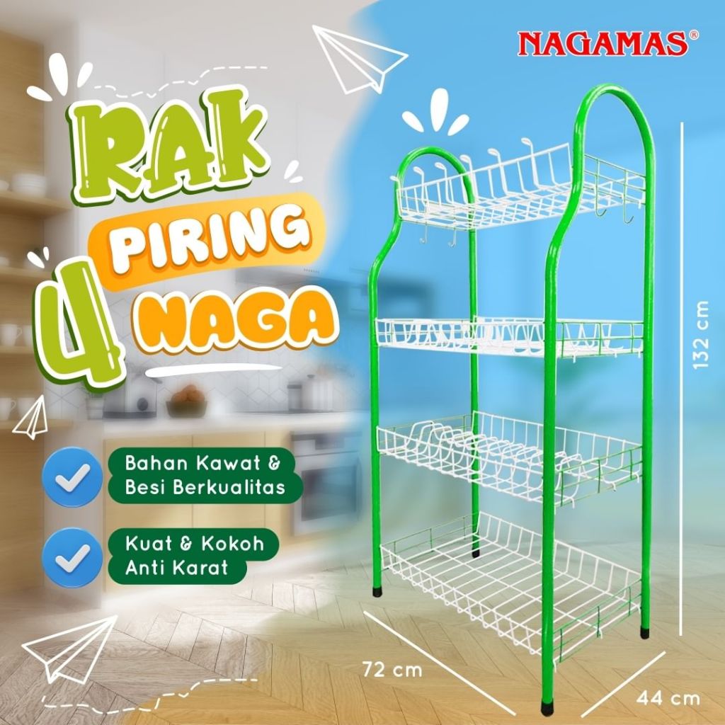 Jual Rak Piring 4 Susun Nagamas Besi Besar Jumbo Serbaguna Anti Karat ...