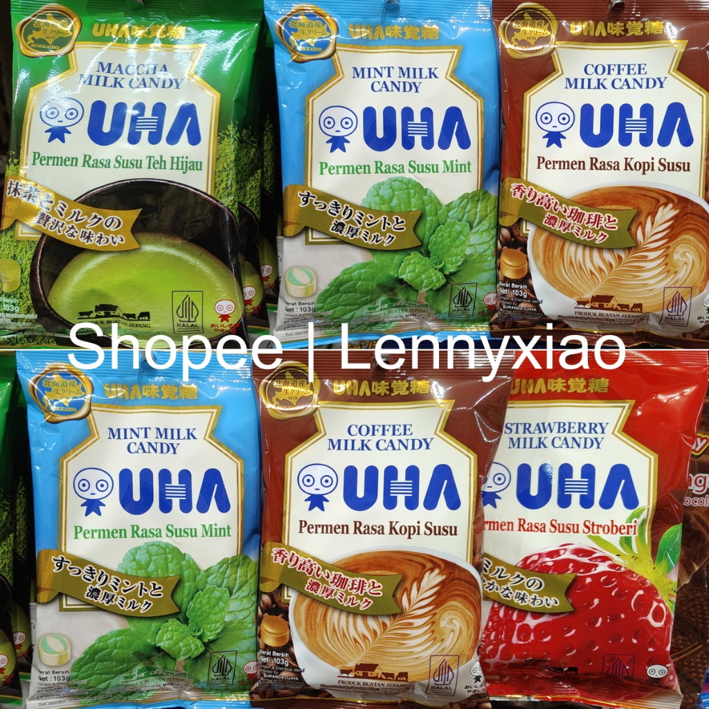 Jual Permen Susu Teh Hijau Mint Kopi Susu Stroberi UHA Matcha Mint Strawberry Coffee Milk Candy ...