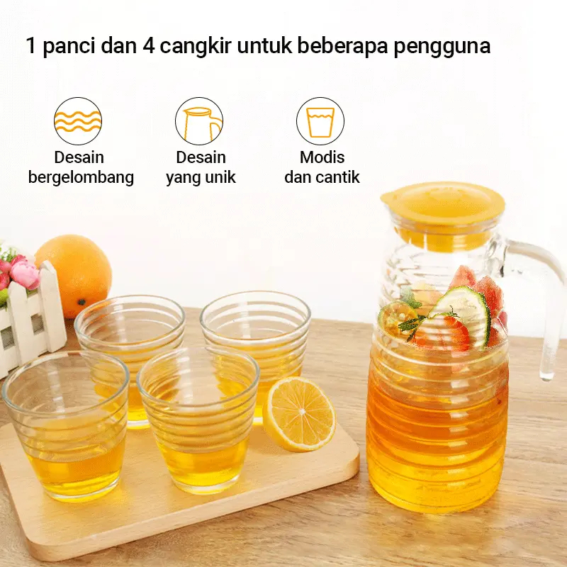 Jual Pitcher Teko Kaca Set / Gelas Botol Kaca Set 5 in 1 | Shopee Indonesia
