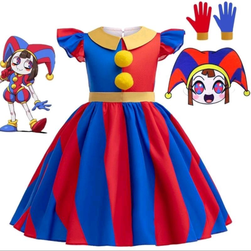 Jual Pomni The Amazing Magical Digital Circus Clown Dress Cosplay ...