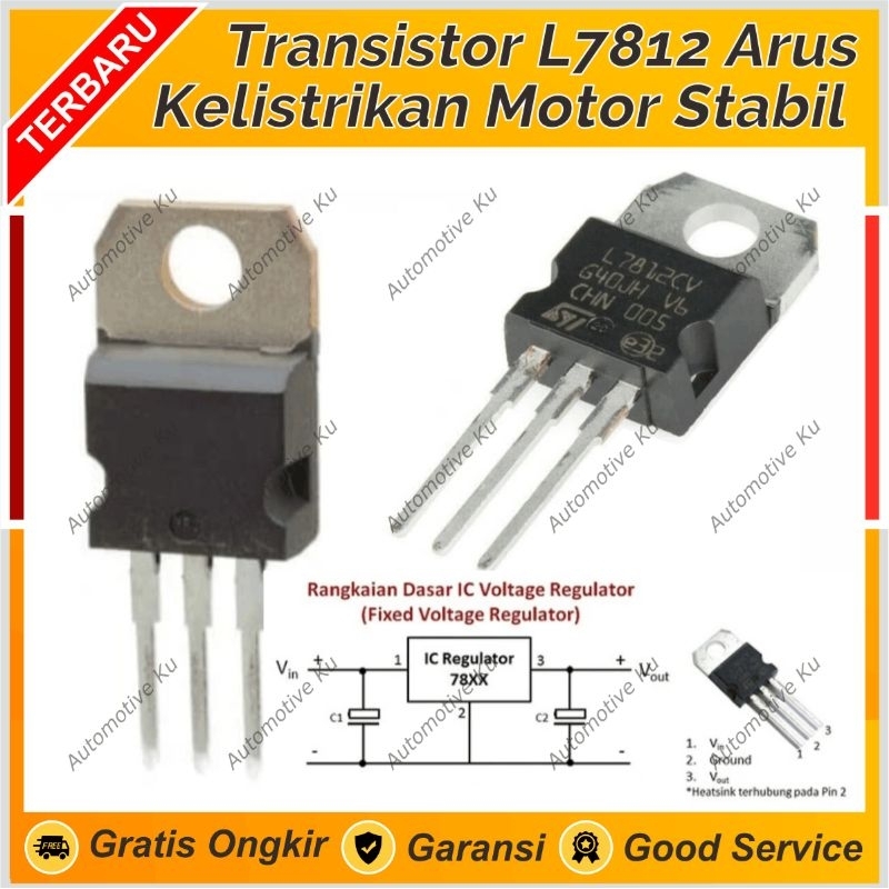 Jual TRANSISTOR IC VOLTAGE REGULATOR 12 V L7812 CV KOMPINEN PENYETABIL ...