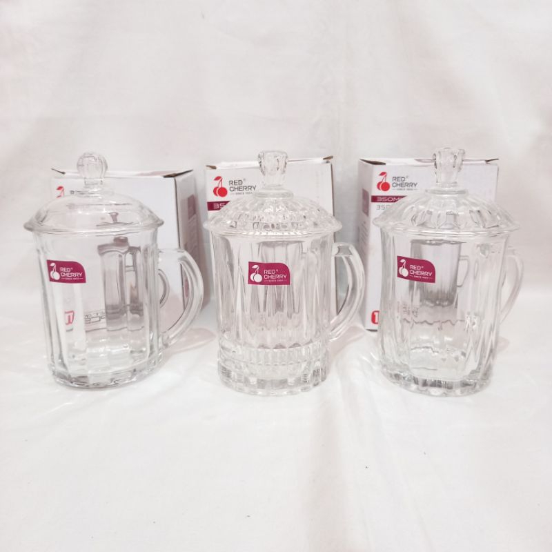 Jual Glass Tea Cup 350ml , Mug Gelas Tutup ,Mug Tutup Beling 350ml ...