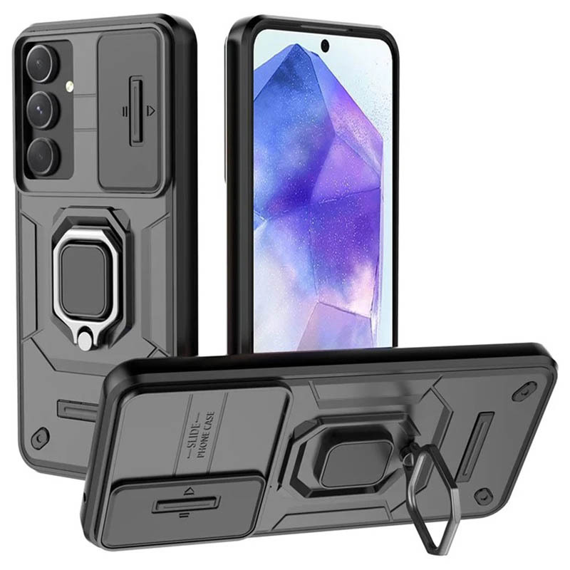 Jual Armor Guard Case Samsung Galaxy A55 5G - Camshield Stand Ring Hybrid PC TPU Casing Cover ...