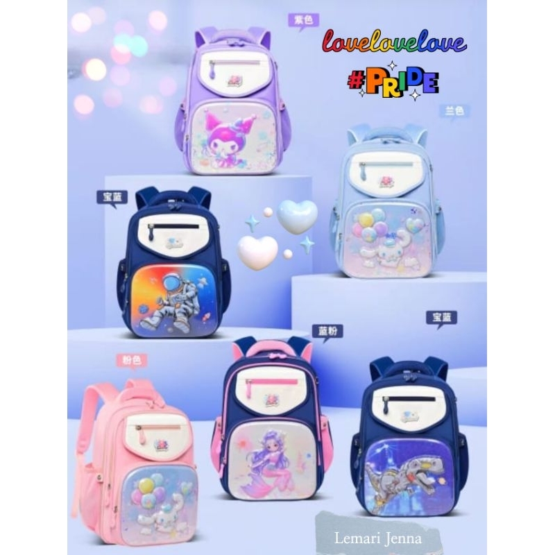 Jual Tas Ransel Sekolah Super Premium SD SMP Karakter Kuromi Cinnamoroll Mermaid Dino dan ...