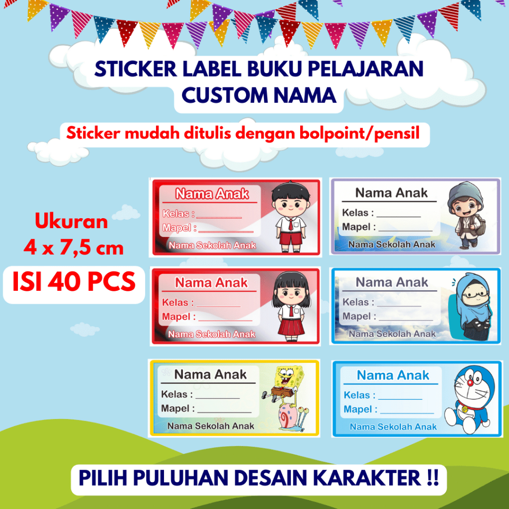 Jual 40 PCS STIKER LABEL NAMA BUKU - LABEL NAMA - STIKER BUKU PELAJARAN ...
