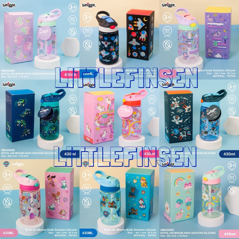 Jual SMIGGLE junior Botol Air Minum Anak Sedotan silicone 430ml dan ...