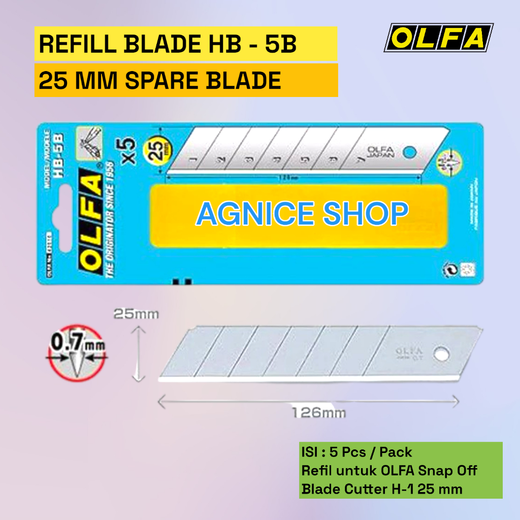 Jual REFIL - Olfa Refill / Isi Ulang Cutter Uk 25mm Spare Blade HB-5B (5 pcs per pack) | Shopee ...