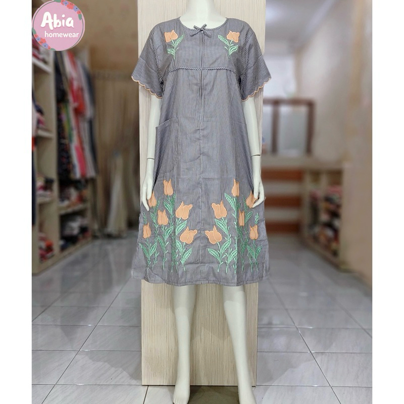 Jual Daster Katun Jepang Bordir Khas Malang - Busui Friendly (Abu-Abu ...