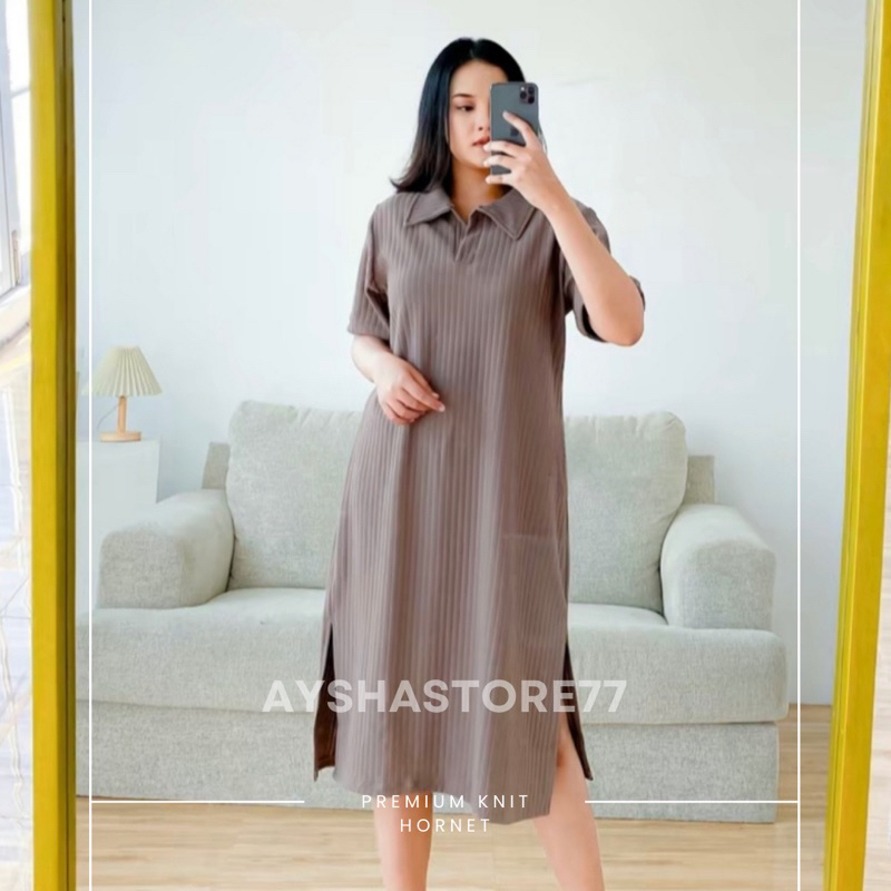 Jual Dress Knit Hornet Kerah daster Kerah knit Polo Dress Casual Premium Tunik Knit Wanita ...