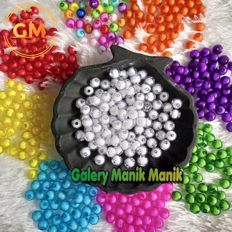 Jual [ 8 / 10 mm ] Manik Akrilik Bulat Bening isi Mote Akrilik Bulat Bening isi Bahan kerajinan ...