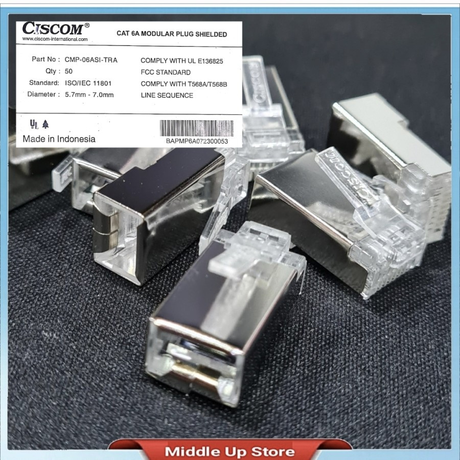 Jual Ciscom CMP-06ASI-TRA MODULAR PLUG RJ-45 SHIELDED CAT.6A (ISI 50 ...