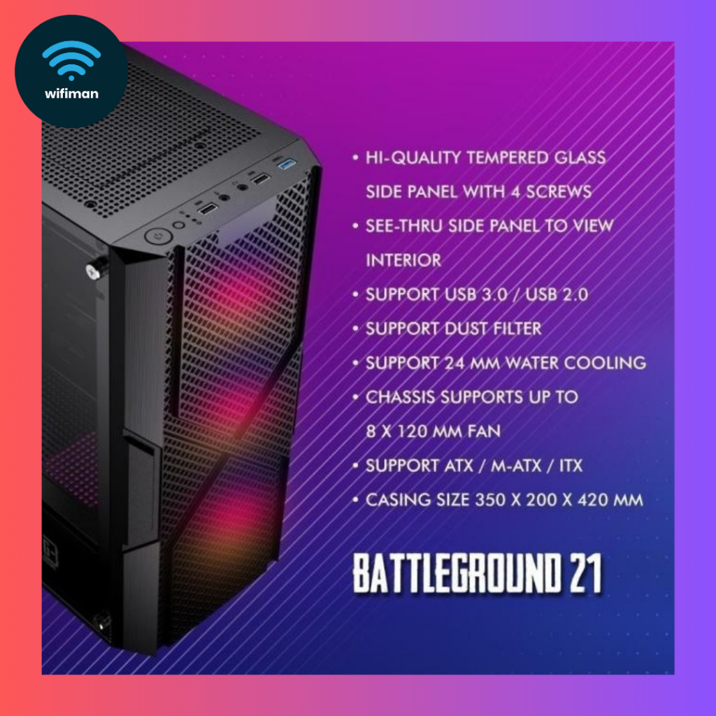 Jual Simbadda Battleground 21 ATX Tempered Glass 3 Fan PC Case Black ...