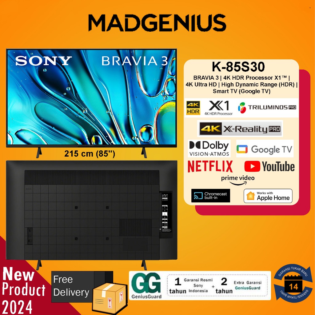 Jual SONY Original LED TV Sony K-85S30 / K85S30 / K 85S30 BRAVIA 3 4K HDR Ultra HD Smart TV ...
