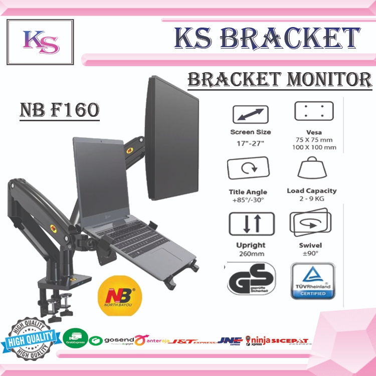 Jual Bracket Monitor meja double Arm NBF160 dan Tray Breket Monitor ...